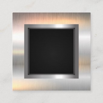 Metallic Silver Glossy Border | Black Mesh Square Business Card | Zazzle