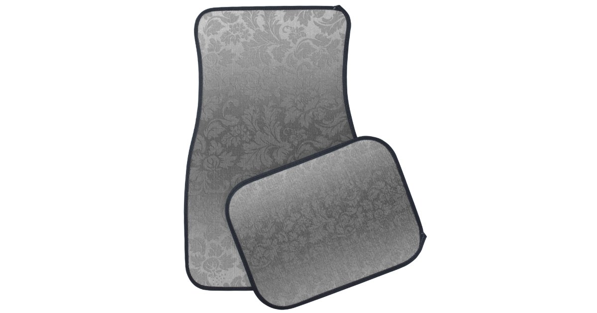 Metallic Silver Gray Monochromatic Floral Damasks Car Mat | Zazzle