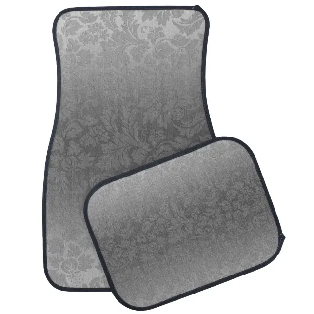 Metallic Silver Gray Monochromatic Floral Damasks Car Mat | Zazzle