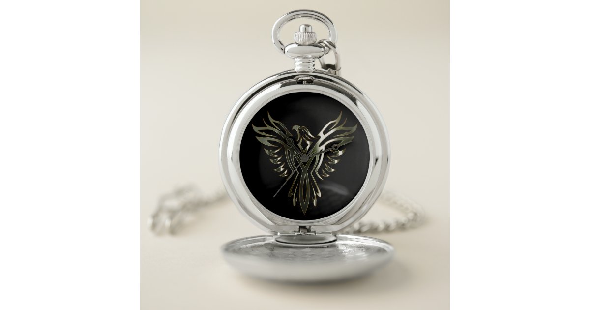 Metallic Silver Phoenix Pocket Watch | Zazzle