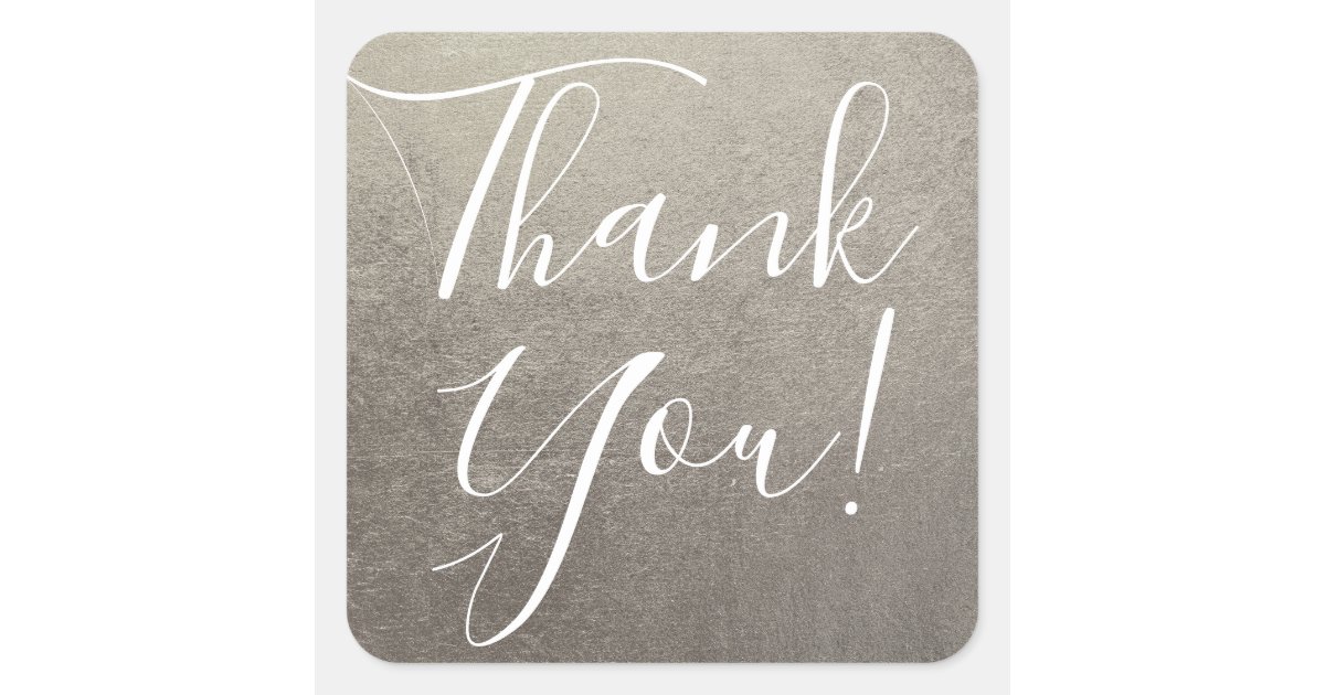 Metallic Silver Thank You Square Sticker | Zazzle