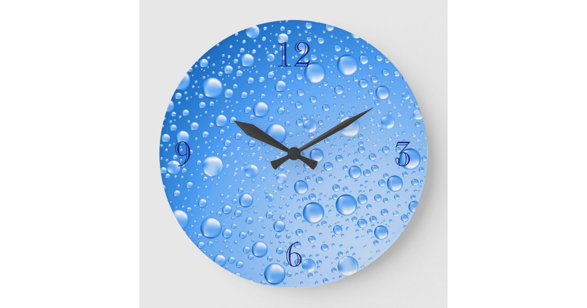 Metallic Sky Blue Rain Drops Large Clock | Zazzle