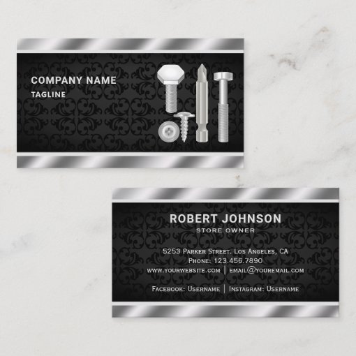 Metallic Steel Bolts Fasteners Hardware Store Business Card | Zazzle
