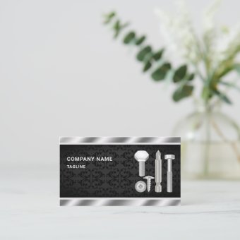 Metallic Steel Bolts Fasteners Hardware Store Business Card | Zazzle