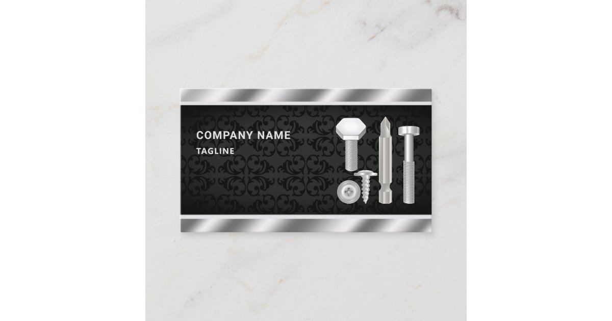 Metallic Steel Bolts Fasteners Hardware Store Business Card | Zazzle