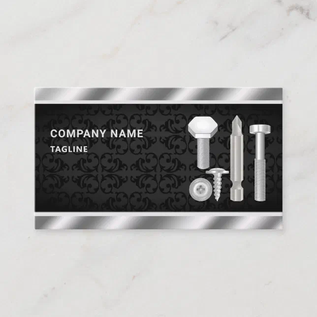 Metallic Steel Bolts Fasteners Hardware Store Business Card | Zazzle