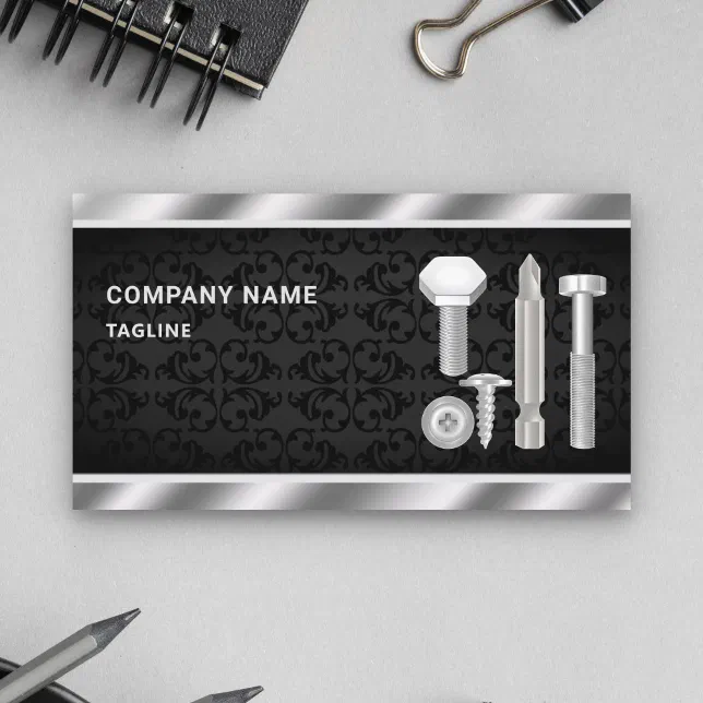 Metallic Steel Bolts Fasteners Hardware Store Business Card | Zazzle