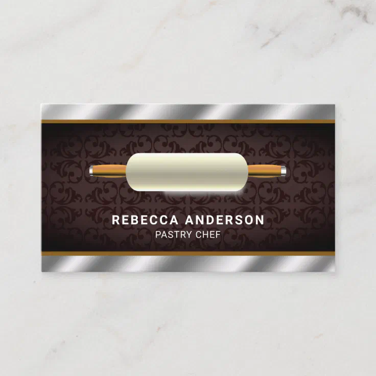 Metallic Steel Kitchen Rolling Pin Pastry Chef Business Card | Zazzle