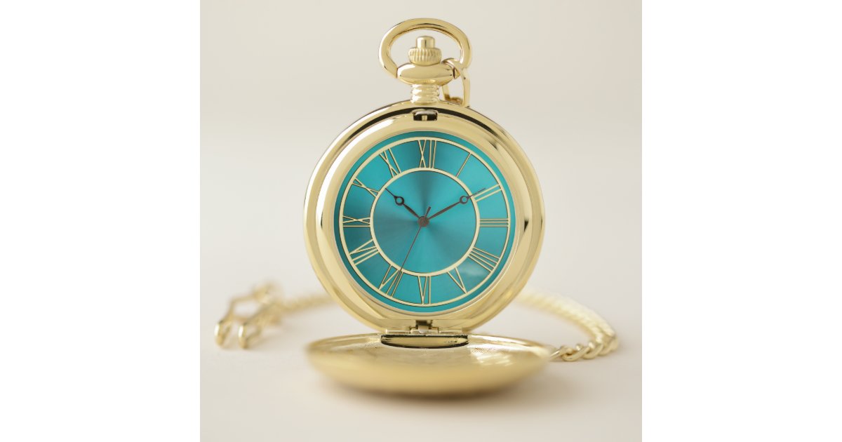 Metallic Turquoise Teral Blue Green Pocket Watch | Zazzle