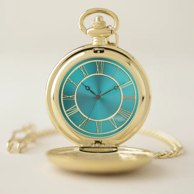 Metallic Turquoise Teral Blue Green Pocket Watch | Zazzle
