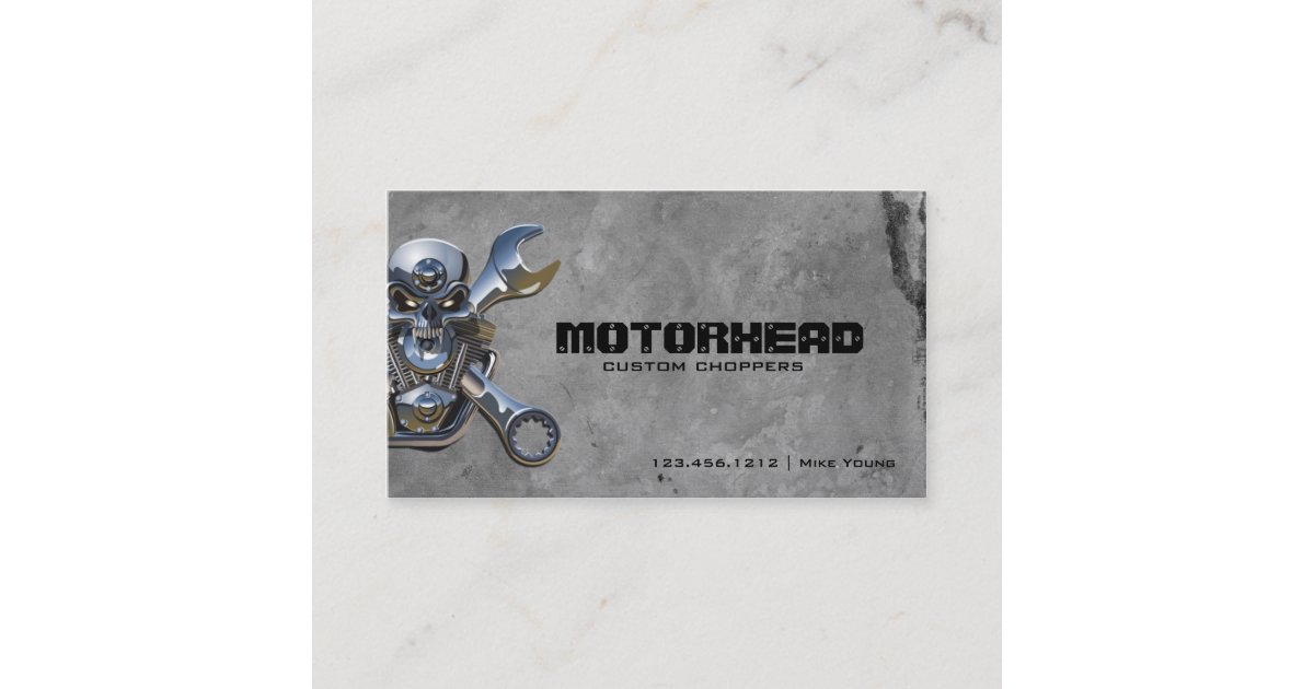 Metalwork Skull and Wrench Business Card | Zazzle