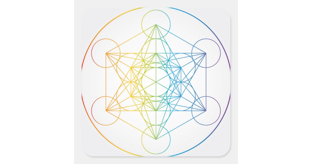 Metatron's Cube Illustration Rainbow Colors Square Sticker | Zazzle