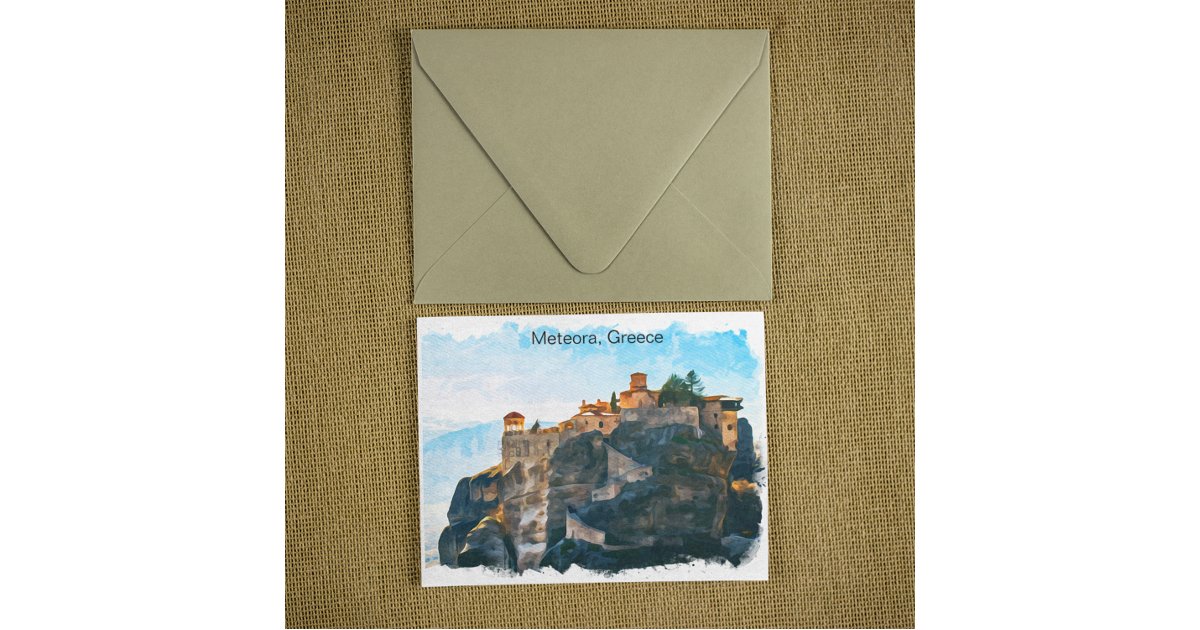 Meteora Greece Watercolor Travel Postcard | Zazzle
