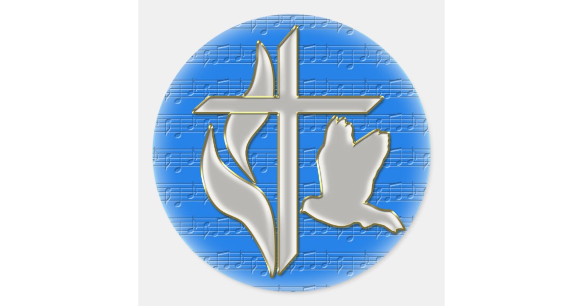 Methodist cross with dove classic round sticker | Zazzle