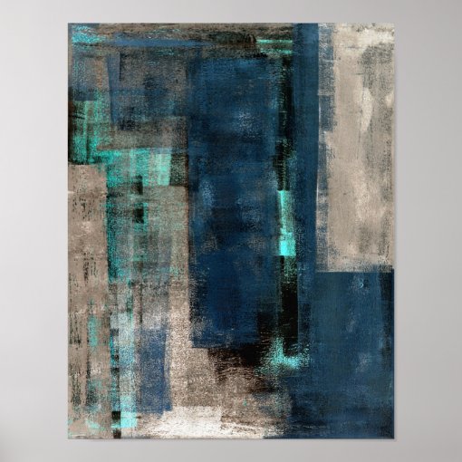 'Metro' Blue Abstract Art Painting Poster | Zazzle