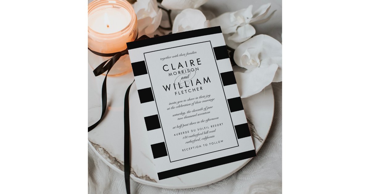 Metro Stripe | Black & White Stripe Wedding Invitation | Zazzle