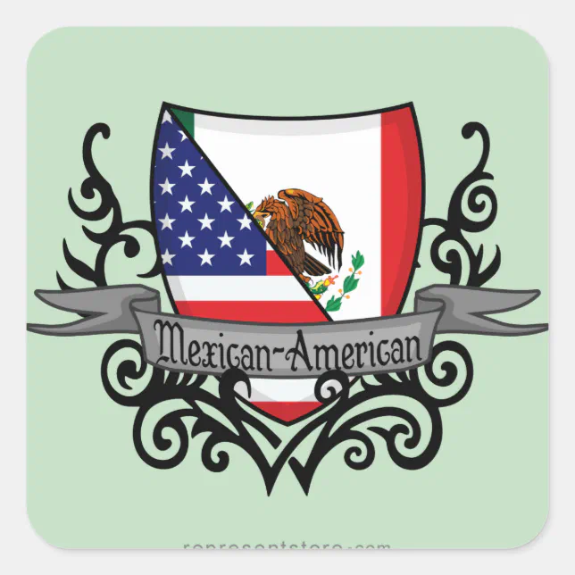 Mexican-American Shield Flag Square Sticker | Zazzle