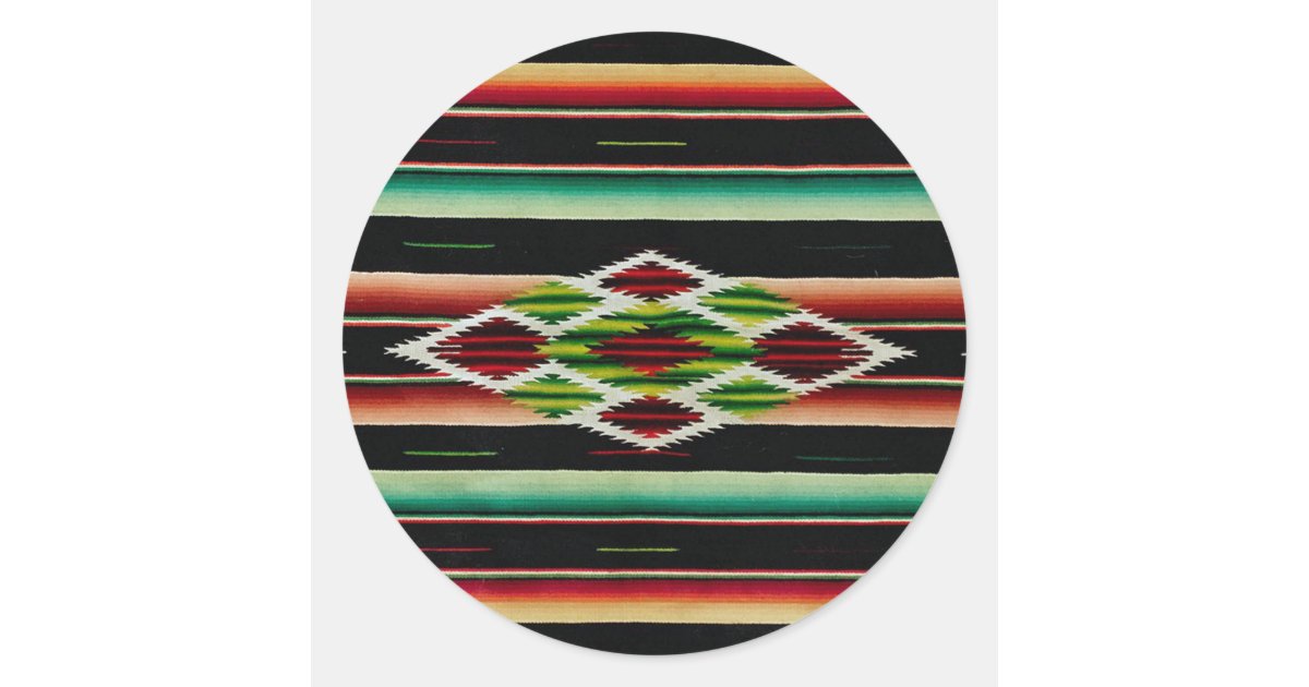 Mexican Blanket Traditional Spanish Fiesta Serape Classic Round Sticker ...