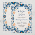 Mexican Blue Orange Floral Elegant Fiesta Wedding Invitation | Zazzle