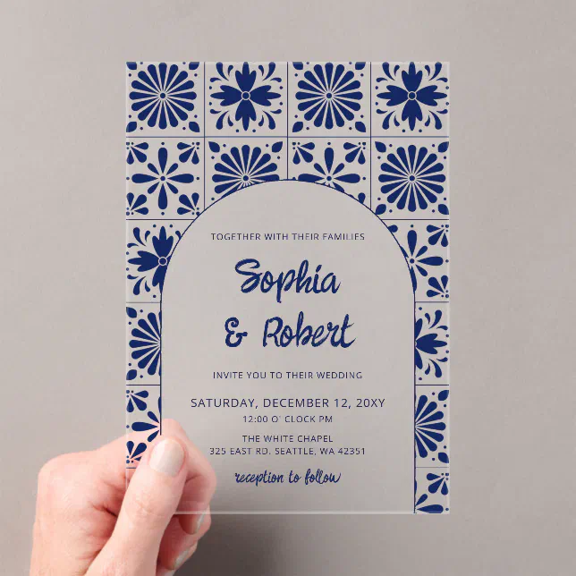 Mexican Blue Talavera Tiles Wedding Acrylic Invitations | Zazzle