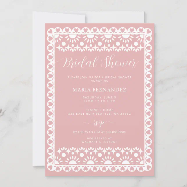 Mexican Blush Papel Picado Boho Bridal Shower Invitation | Zazzle