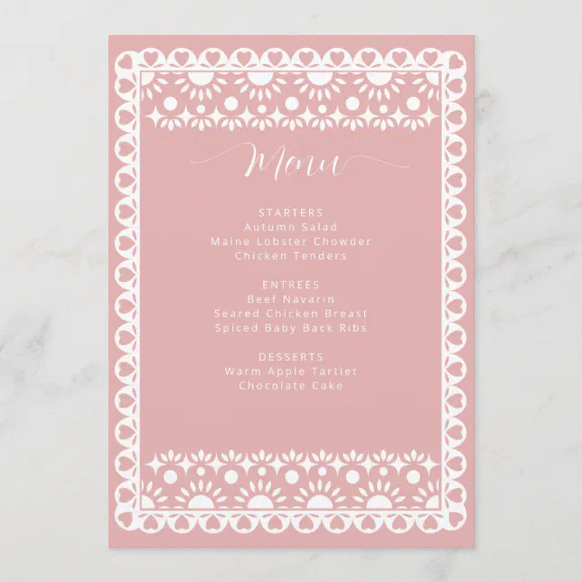 Mexican Blush Papel Picado Boho Bridal Shower Menu | Zazzle