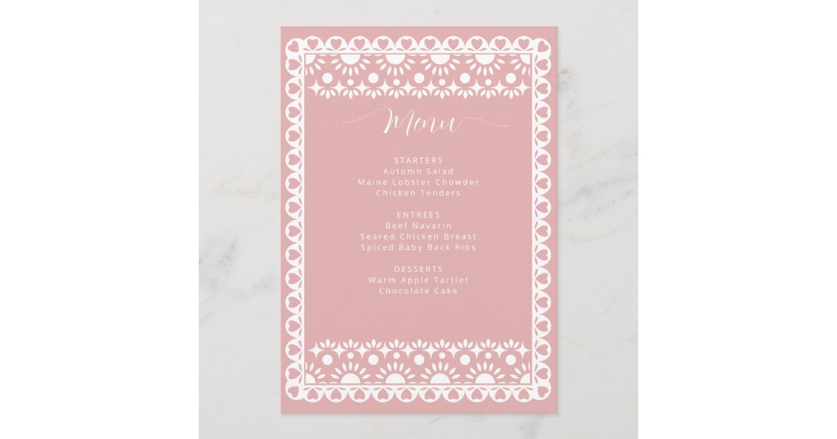 Mexican Blush Papel Picado Boho Bridal Shower Menu | Zazzle