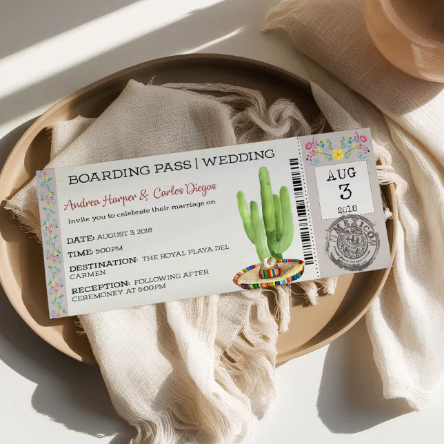 Mexican Boarding Pass Ticket Wedding Invitation | Zazzle