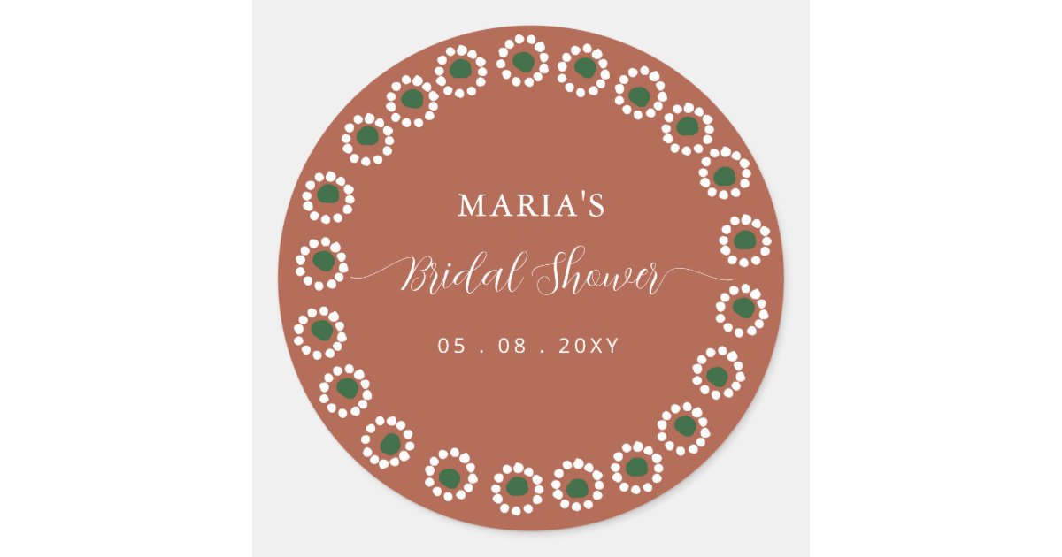 Mexican Boho Barro Bridal Shower Classic Round Sticker | Zazzle
