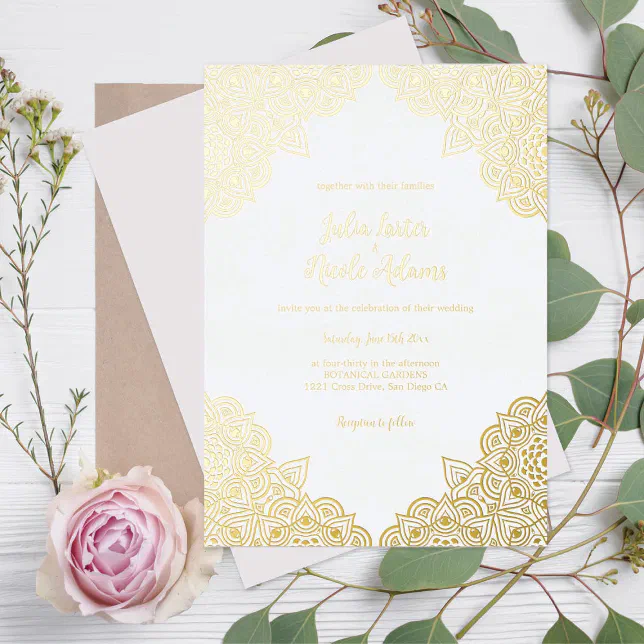 Mexican Boho Classic Cultural Motifs Wedding Foil Invitation | Zazzle