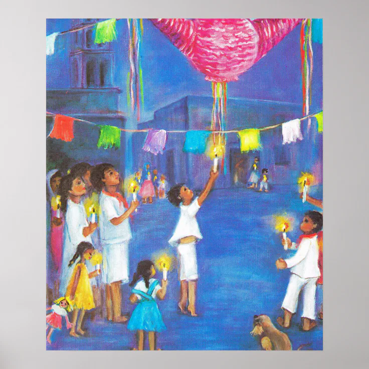 Mexican Christmas, Children and pinatas Poster | Zazzle