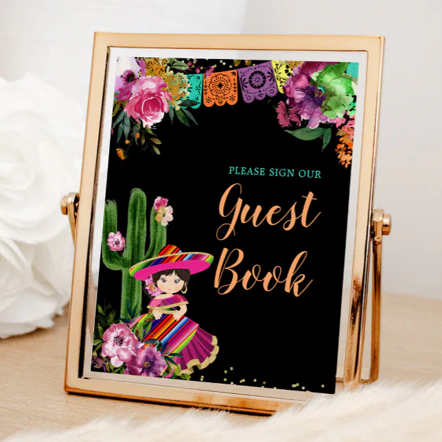 Mexican Colorful Fiesta Floral Birthday Guest Book | Zazzle