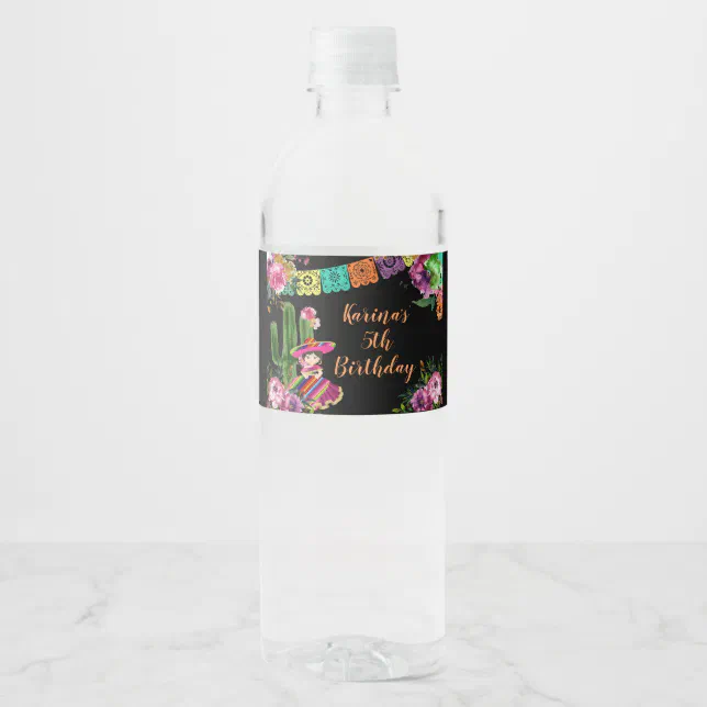 Mexican Colorful Fiesta Floral Birthday Water Bottle Label | Zazzle
