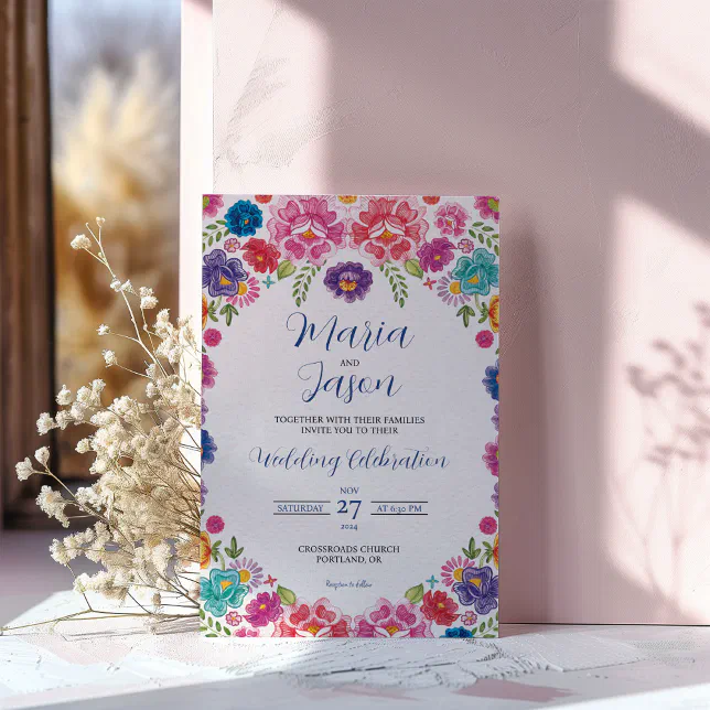 Mexican Colorful Floral Botanical Fiesta Wedding Invitation | Zazzle