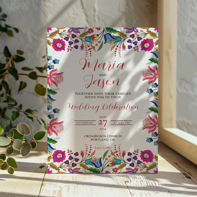 Mexican Colorful Floral Botanical Modern Wedding Invitation | Zazzle