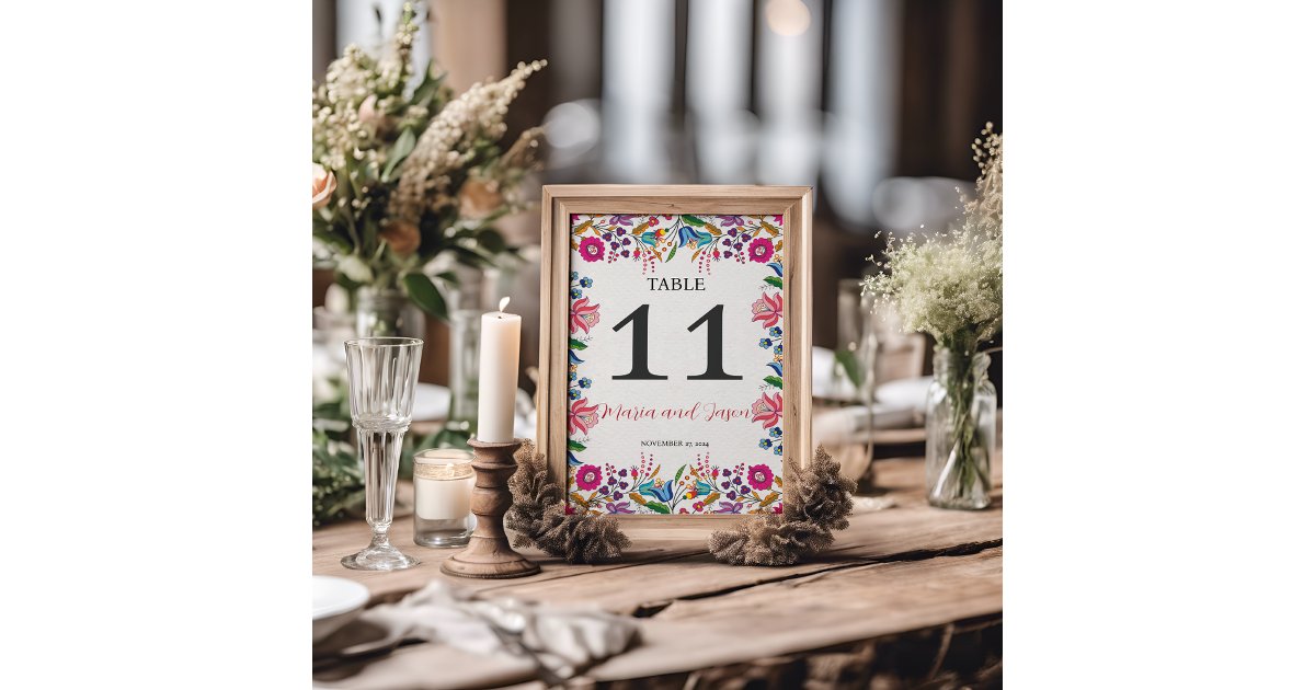 Mexican Colorful Floral Botanical Modern Wedding Table Number | Zazzle