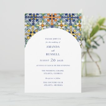 Mexican Colorful Tile Arch Wedding Invitation | Zazzle