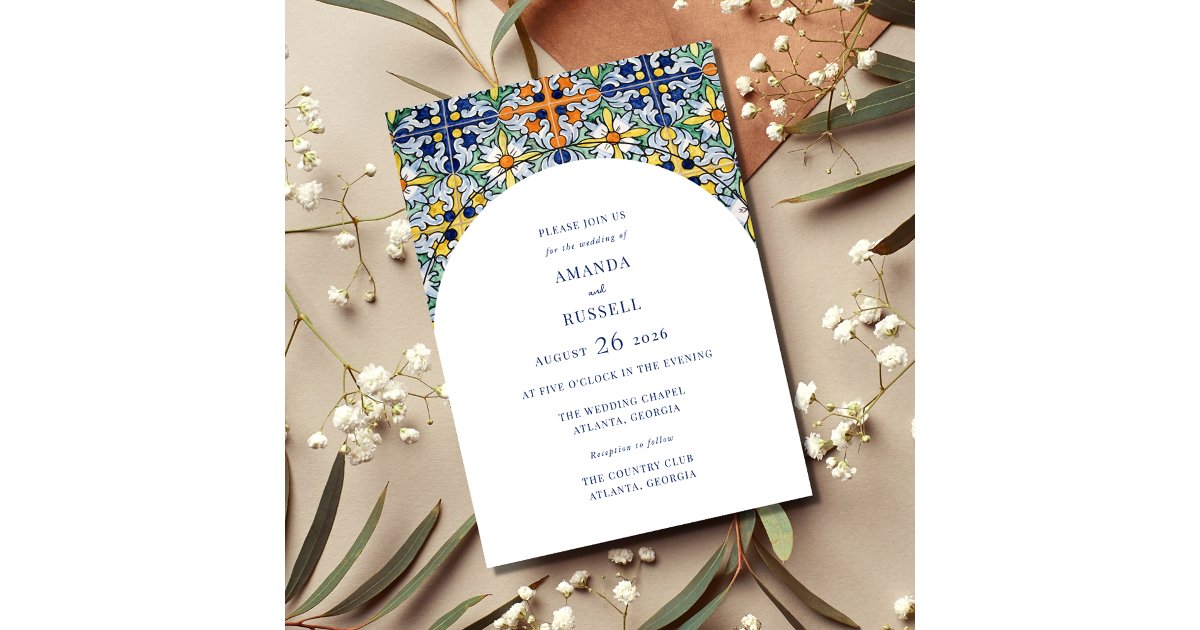 Mexican Colorful Tile Arch Wedding Invitation | Zazzle