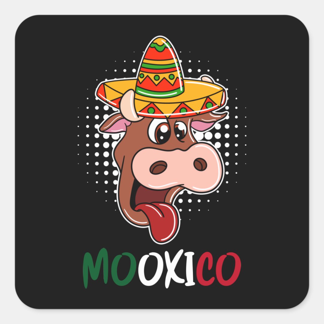 Mexican Cow and Sombrero Square Sticker | Zazzle