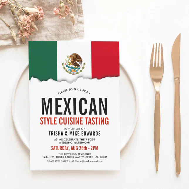 Mexican Cuisine | Party Flag White Invite | Zazzle