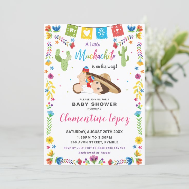 Mexican Cute Little Muchachito Boy Baby Shower Inv Invitation | Zazzle