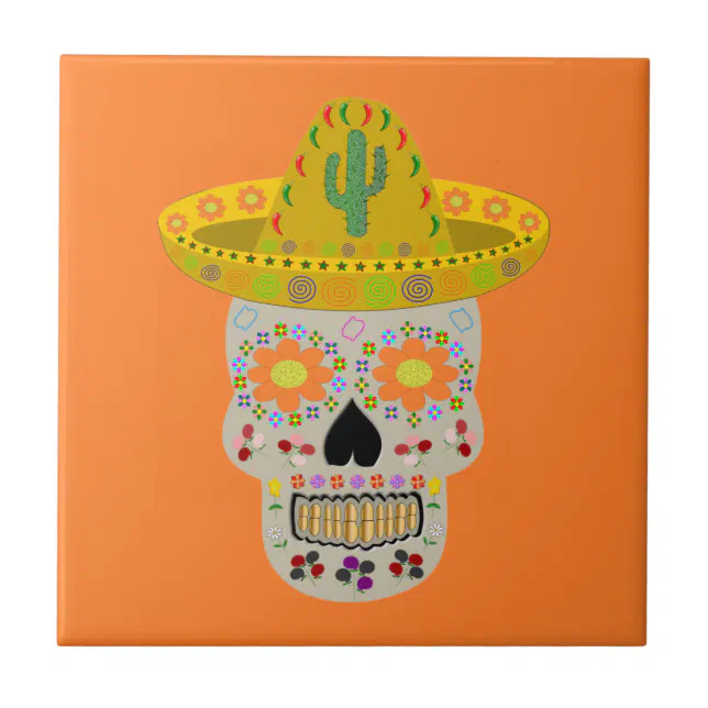 Mexican Day of the Dead Skull Ceramic Tile | Zazzle
