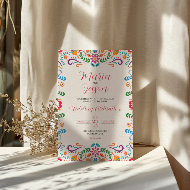 Mexican Elegant Colorful Floral Fiesta Wedding Invitation | Zazzle