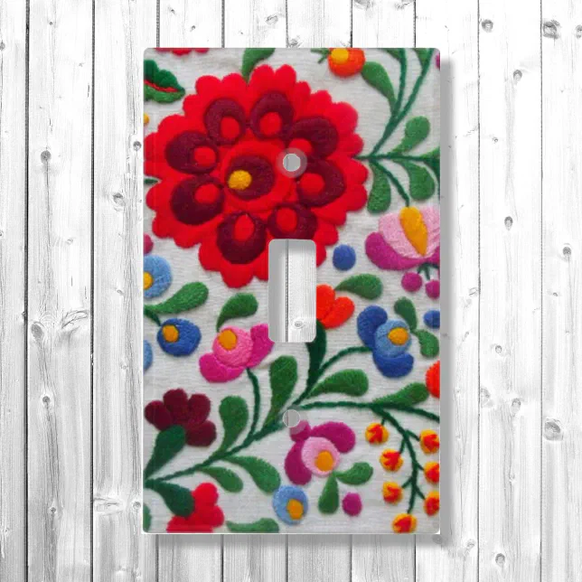Mexican Embroidery Light Switch Plate Floral | Zazzle