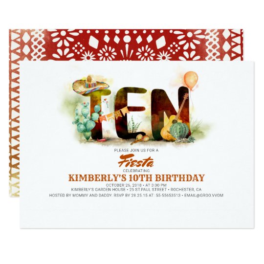 Mexican Fiesta 10th Birthday Party Invitation | Zazzle.com