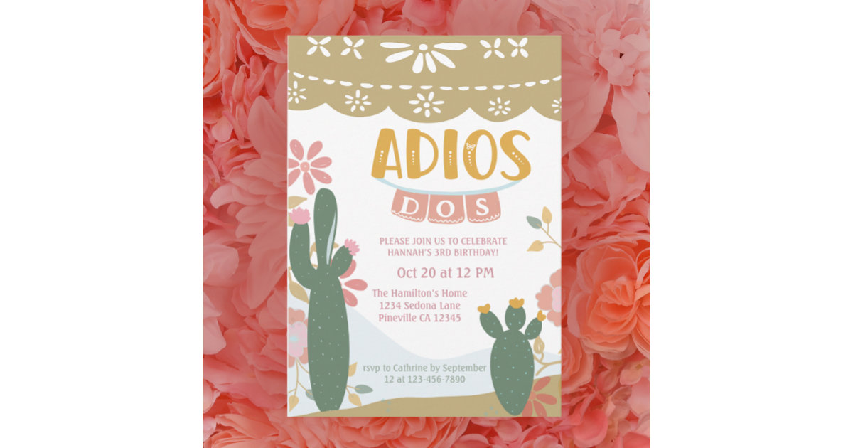 Mexican Fiesta Adios Dos Third Birthday Invitation | Zazzle