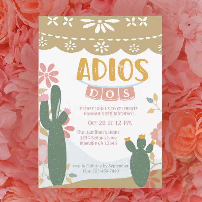Mexican Fiesta Adios Dos Third Birthday Invitation | Zazzle