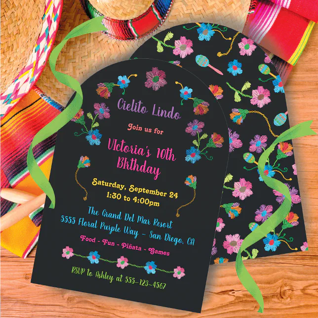 Mexican Fiesta Birthday Party embroidery arch Invitation | Zazzle