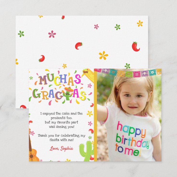 Mexican Fiesta Birthday Thank You Card With Photo | Zazzle