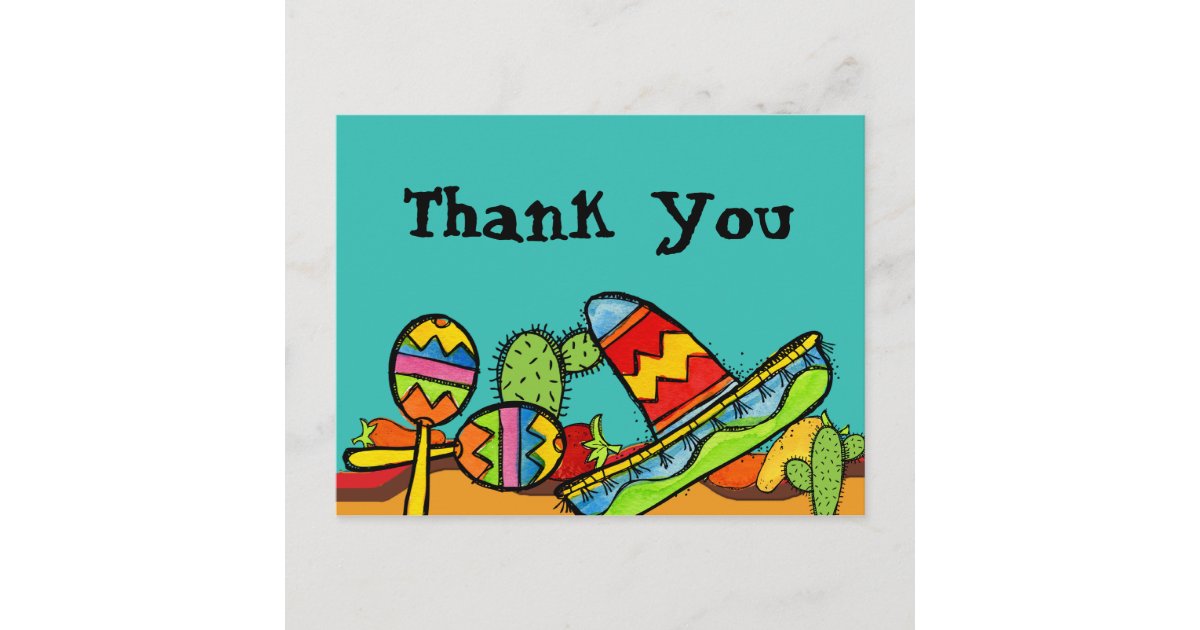 Mexican Fiesta Birthday Thank You Postcard | Zazzle